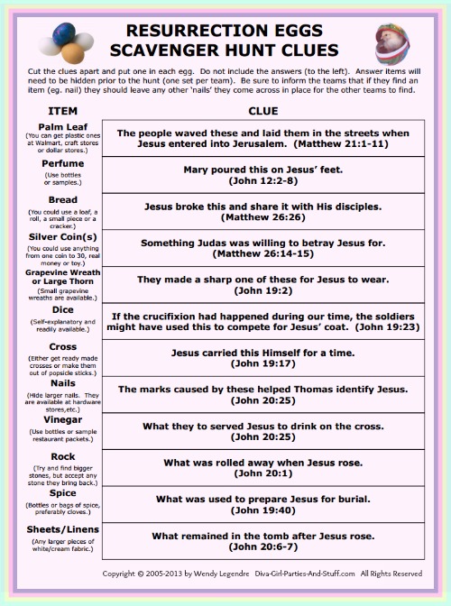 Resurrection Eggs Easter Scavenger Hunt